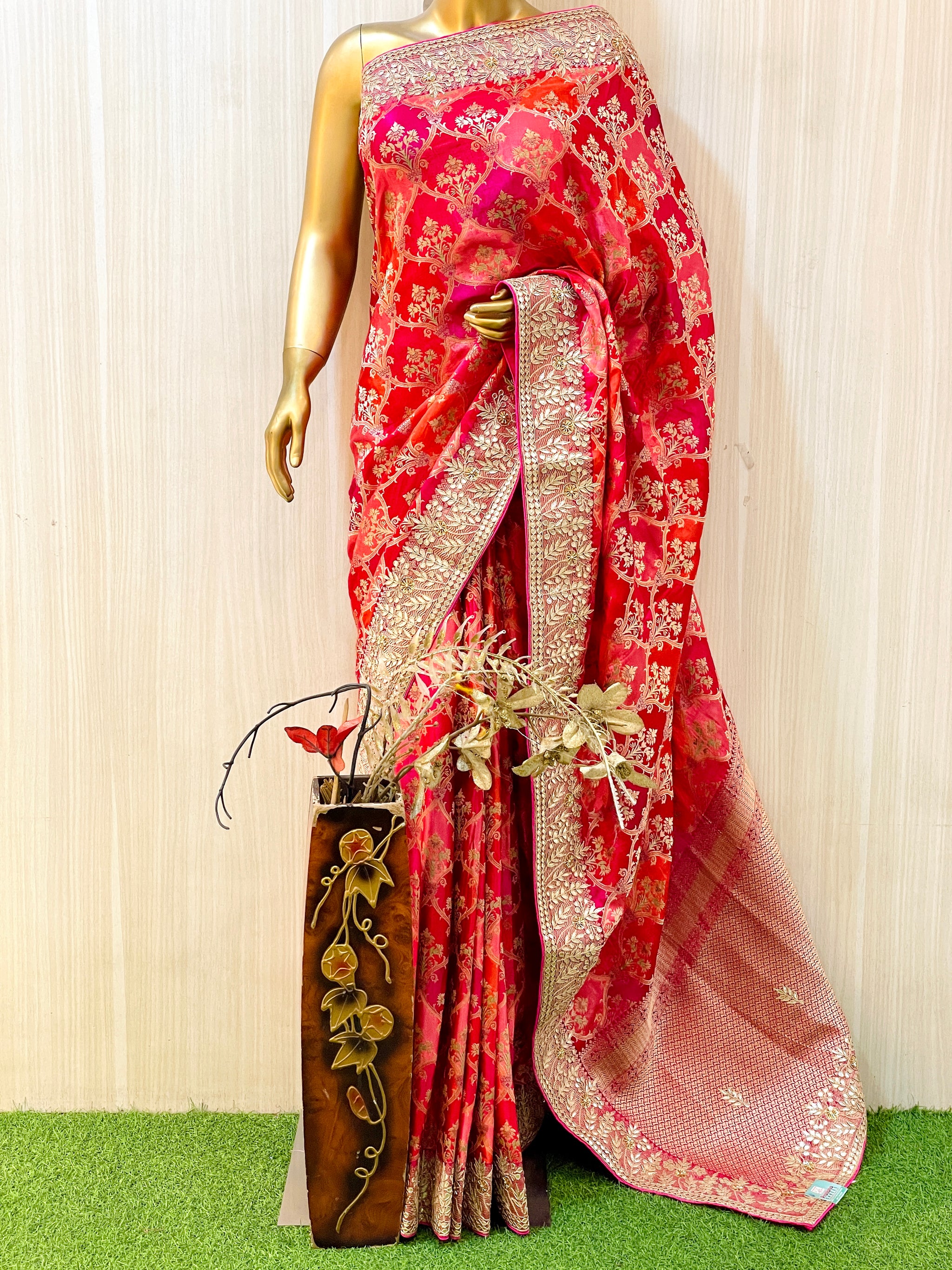 Hansika Red Muga Silk Saree