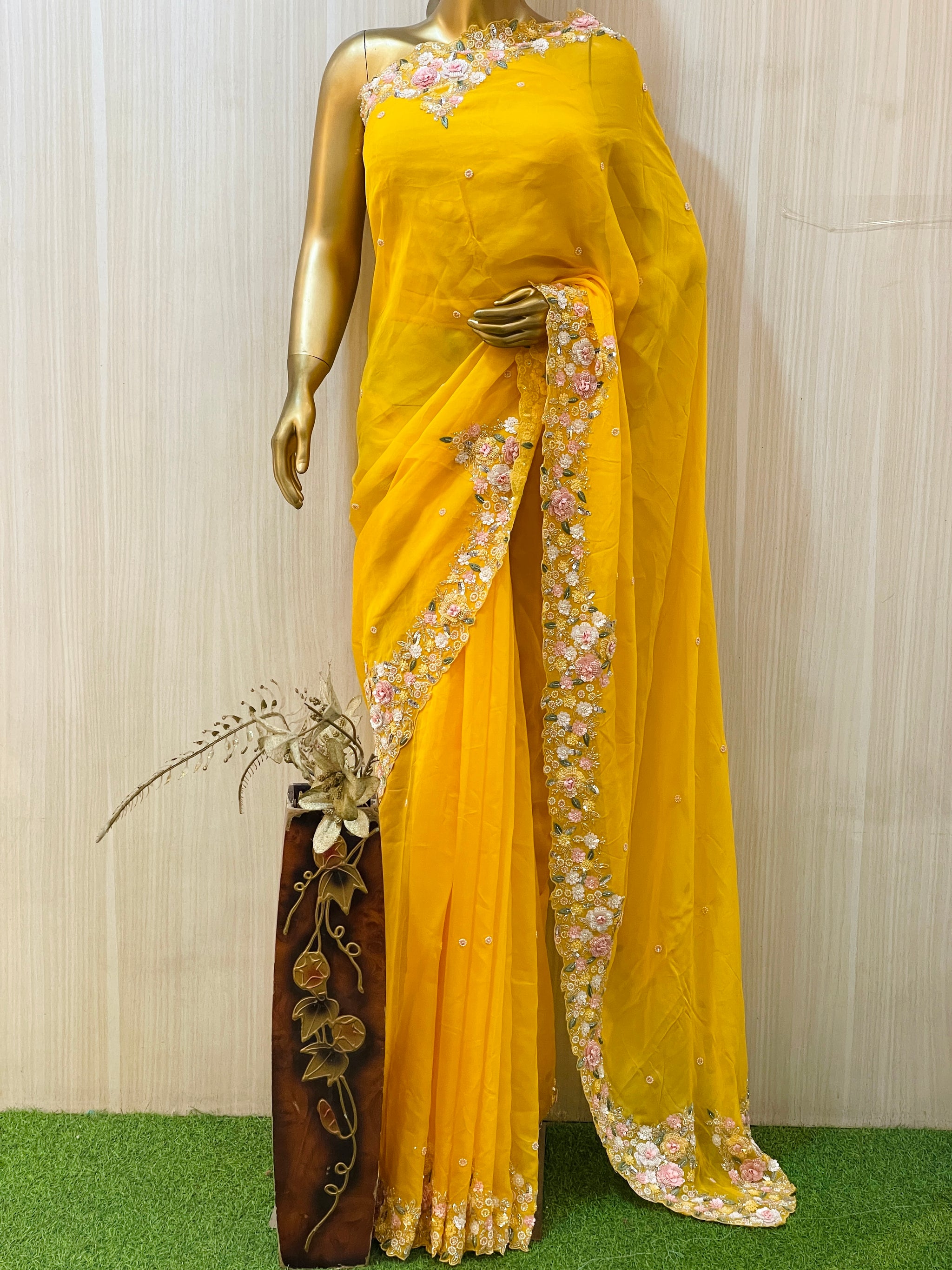 Aam Peela Organza Saree